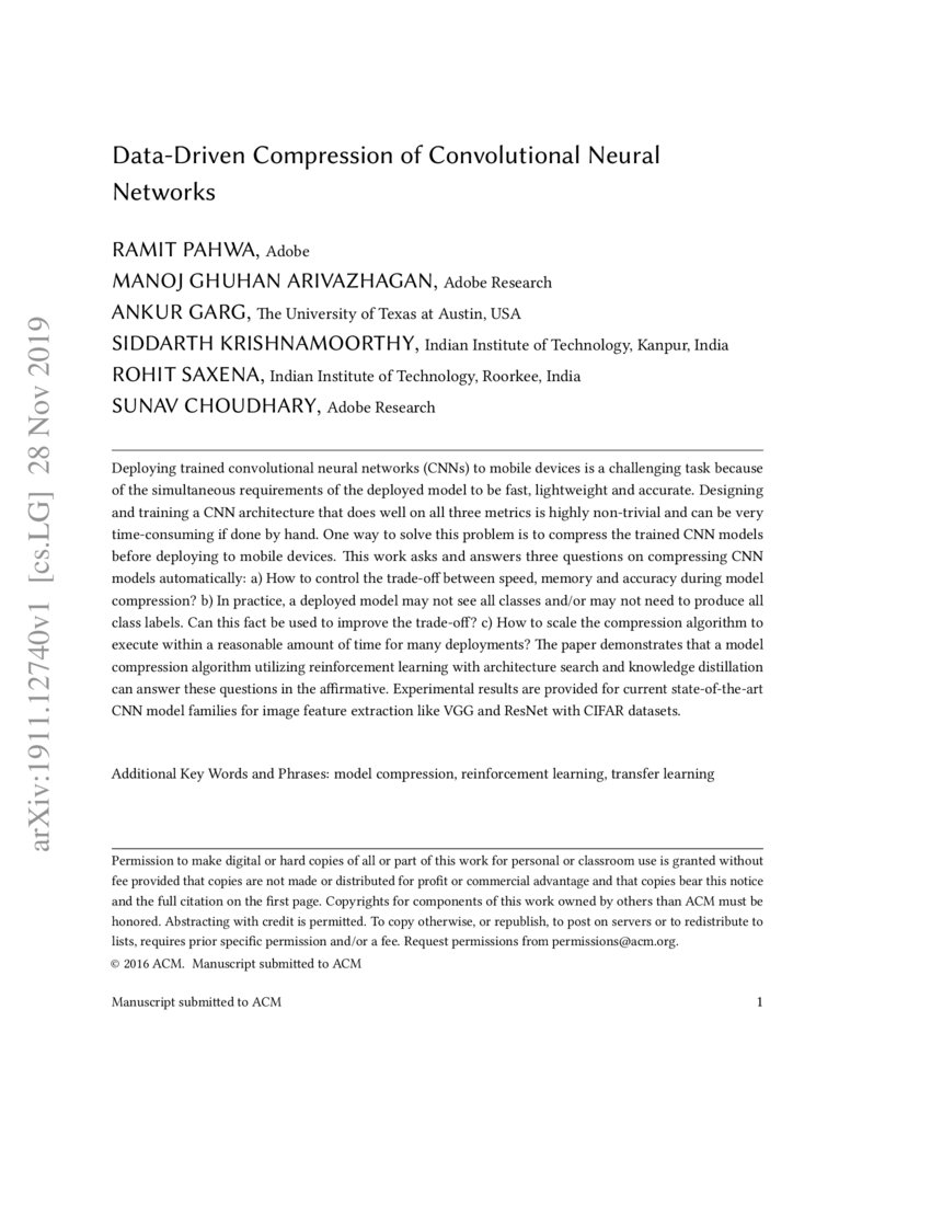 Data-Driven Compression of Convolutional Neural Networks | DeepAI