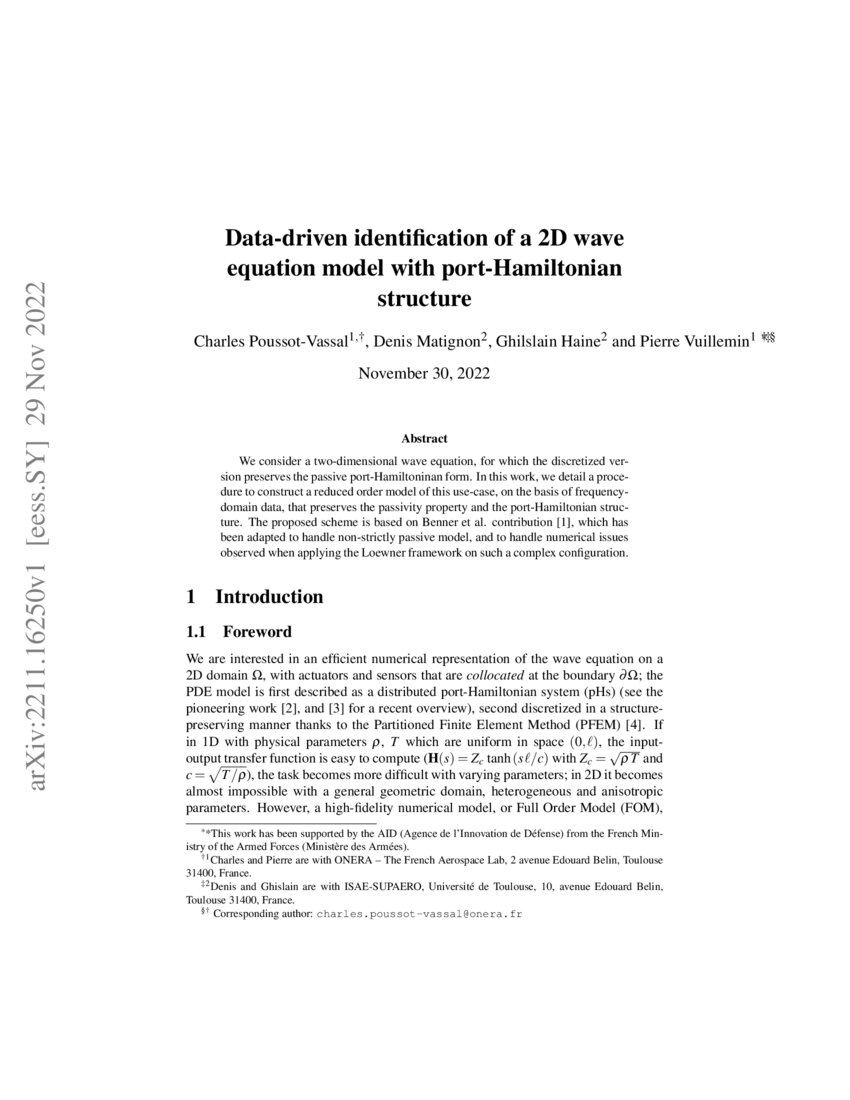 Data Driven Identification Of A 2d Wave Equation Model With Port