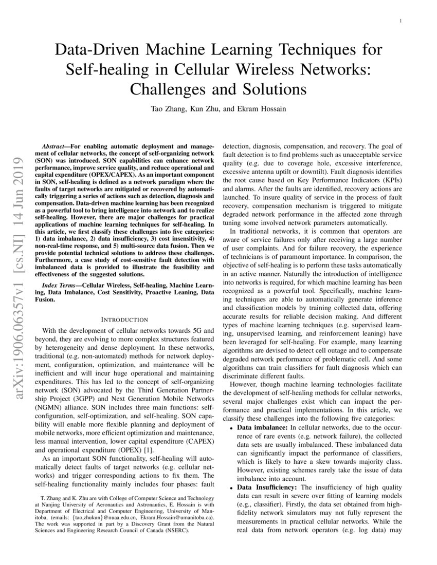 Data-Driven Machine Learning Techniques for Self-healing in Cellular Wireless Networks ...