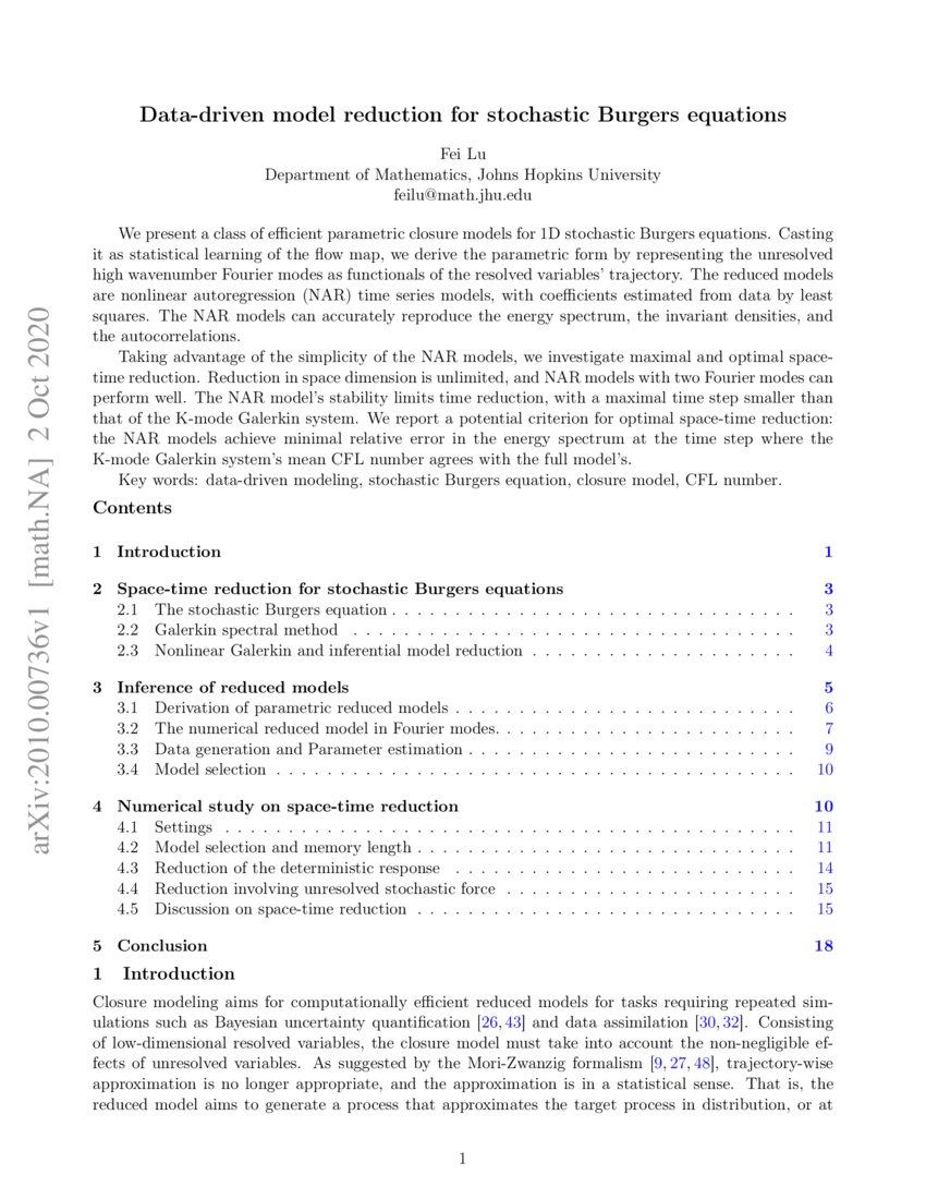 Data Driven Model Reduction For Stochastic Burgers Equations Deepai