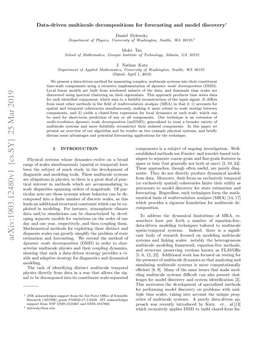 Data-driven multiscale decompositions for forecasting and model ...