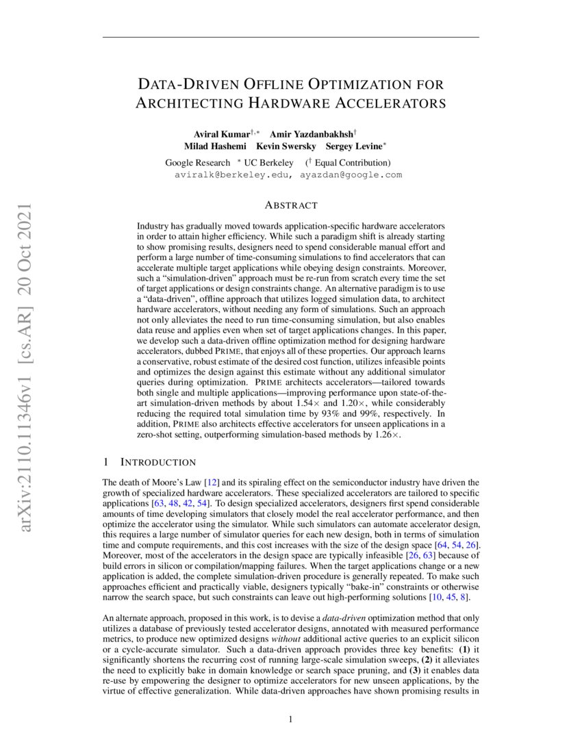 Data-Driven Offline Optimization For Architecting Hardware Accelerators | DeepAI
