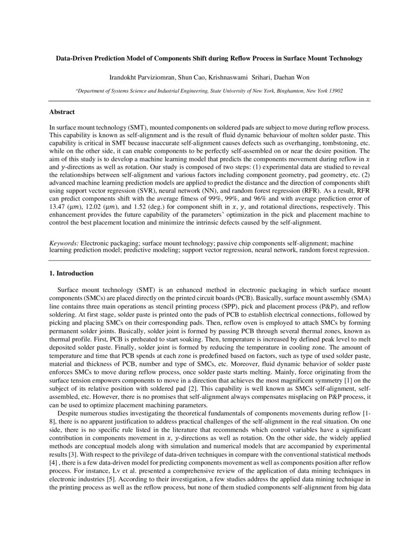 Data Driven Prediction Model Of Components Shift During Reflow Process In Surface Mount