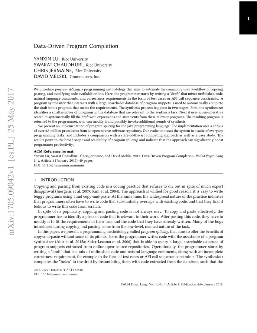 Data-Driven Program Completion | DeepAI