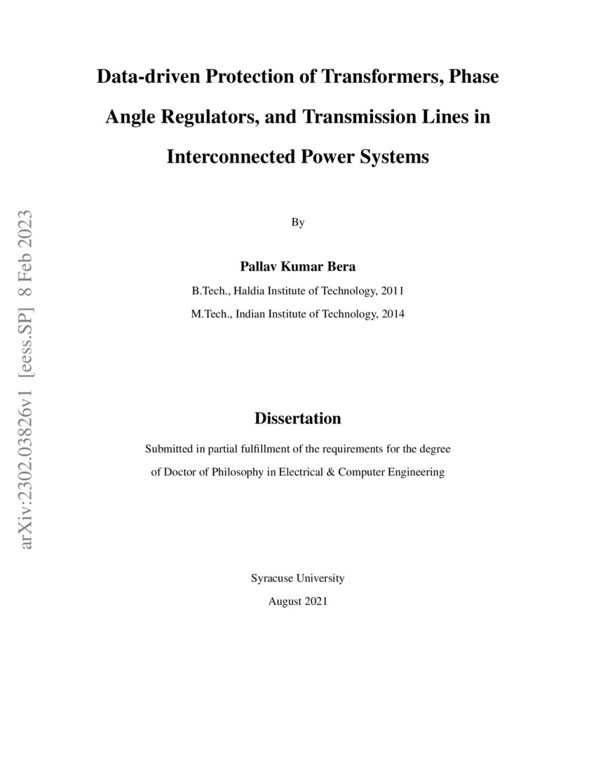 Data Driven Protection Of Transformers Phase Angle Regulators And Transmission Lines In