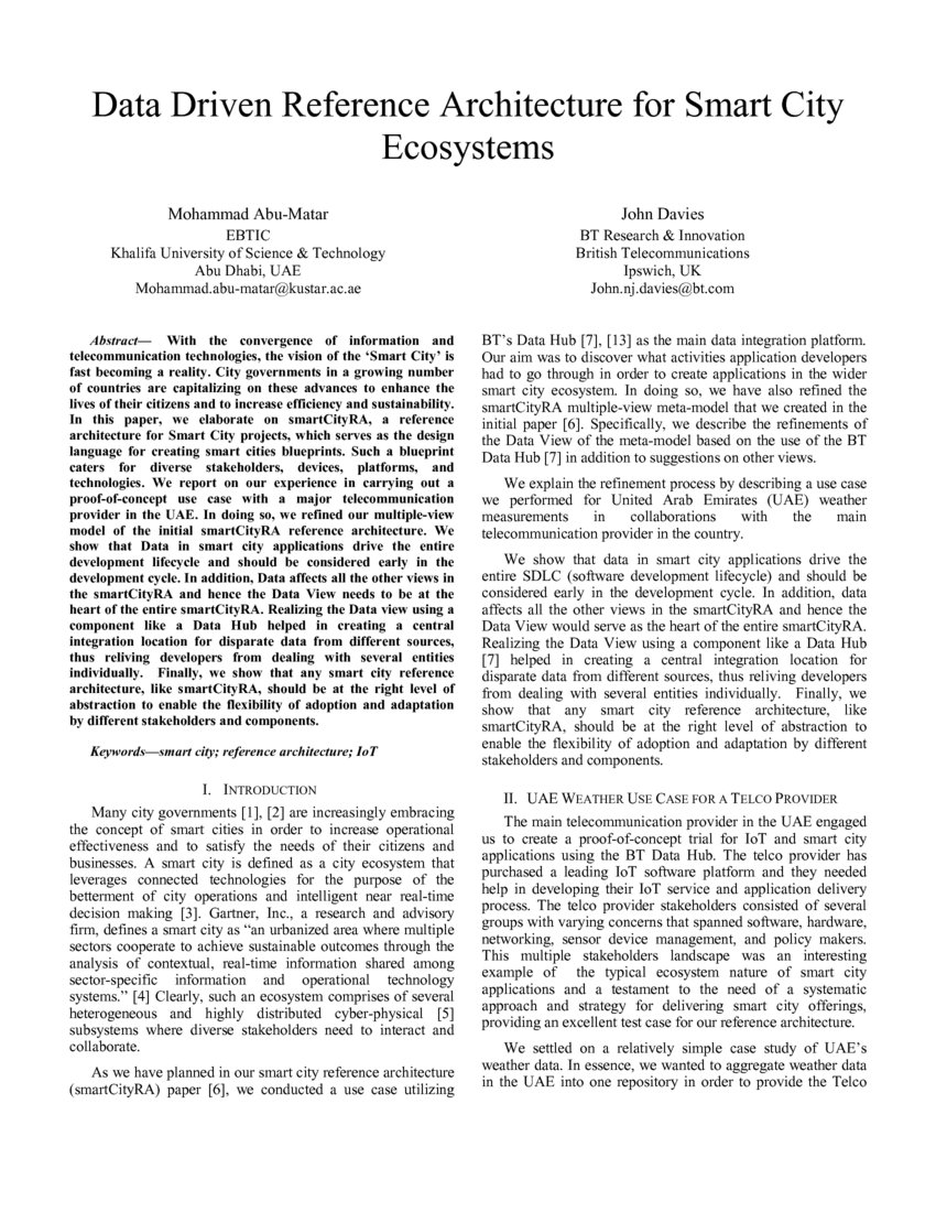 Data Driven Reference Architecture for Smart City Ecosystems | DeepAI