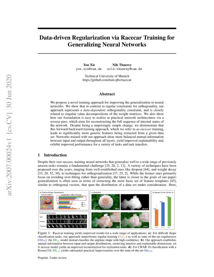 Data Driven Regularization Via Racecar Training For Generalizing Neural Networks Deepai