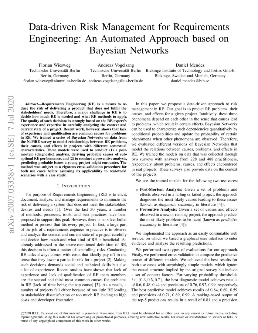Data-driven Risk Management for Requirements Engineering: An Automated ...