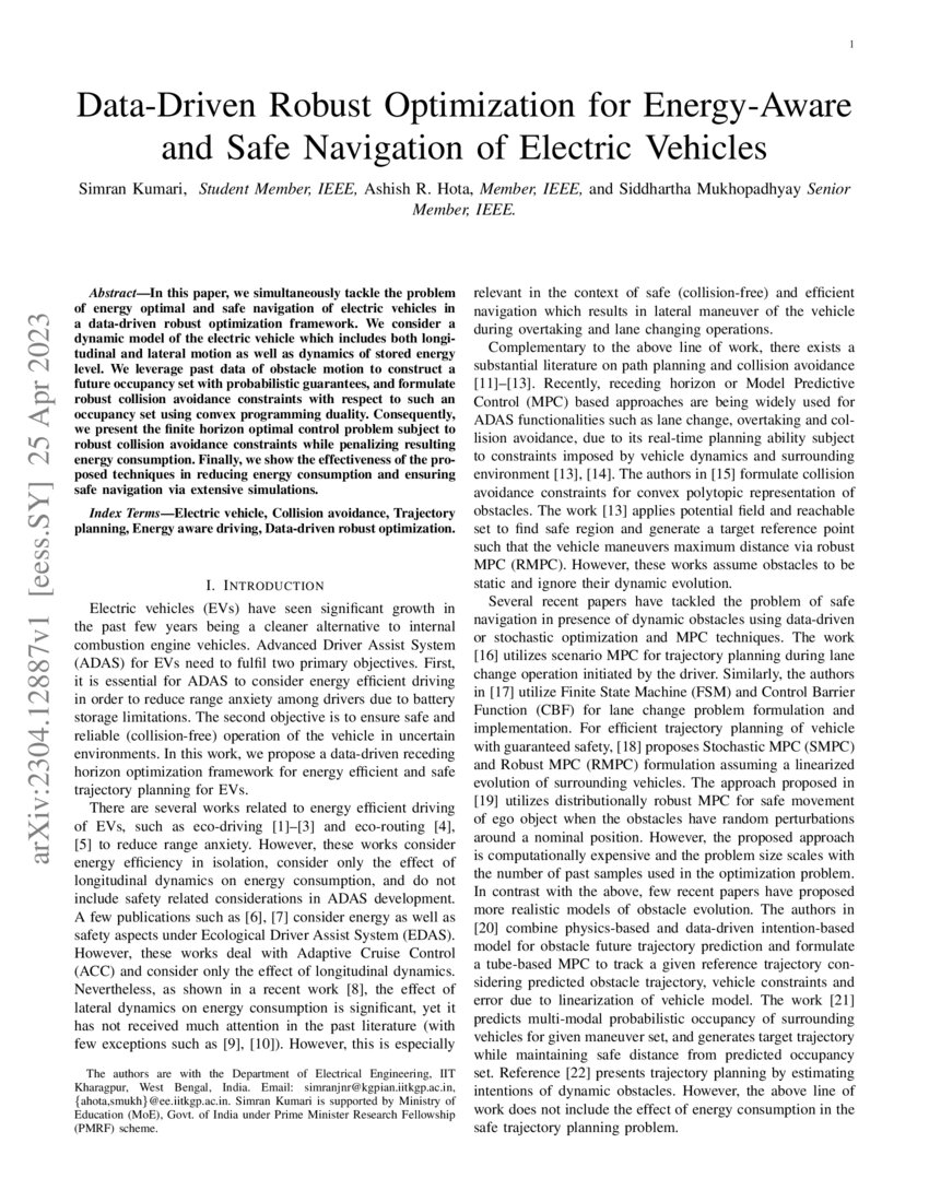 Data Driven Robust Optimization For Energy Aware And Safe Navigation Of Electric Vehicles Deepai