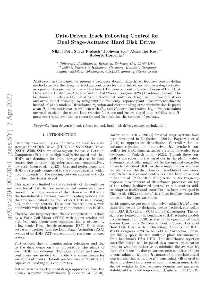 Data-Driven Track Following Control for Dual Stage-Actuator Hard Disk ...
