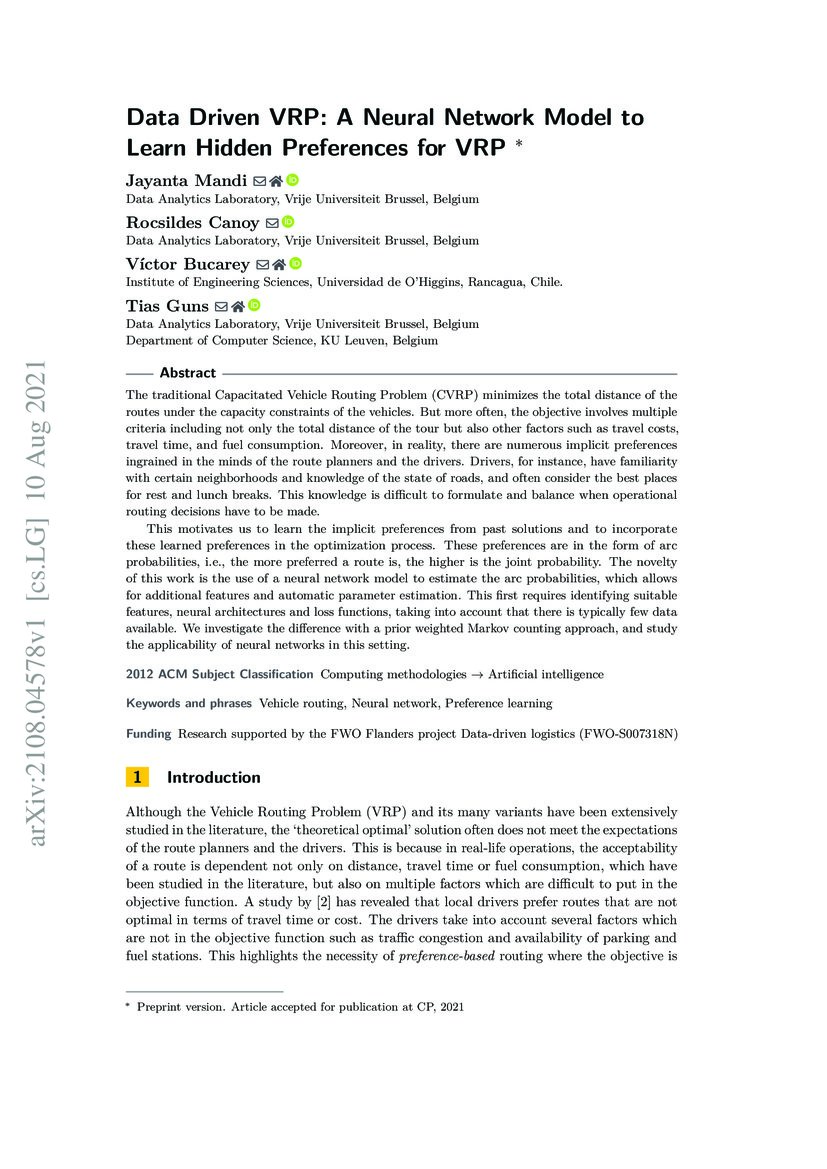 Data Driven Vrp A Neural Network Model To Learn Hidden Preferences For Vrp Deepai