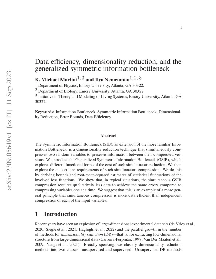 Data Efficiency Dimensionality Reduction And The Generalized