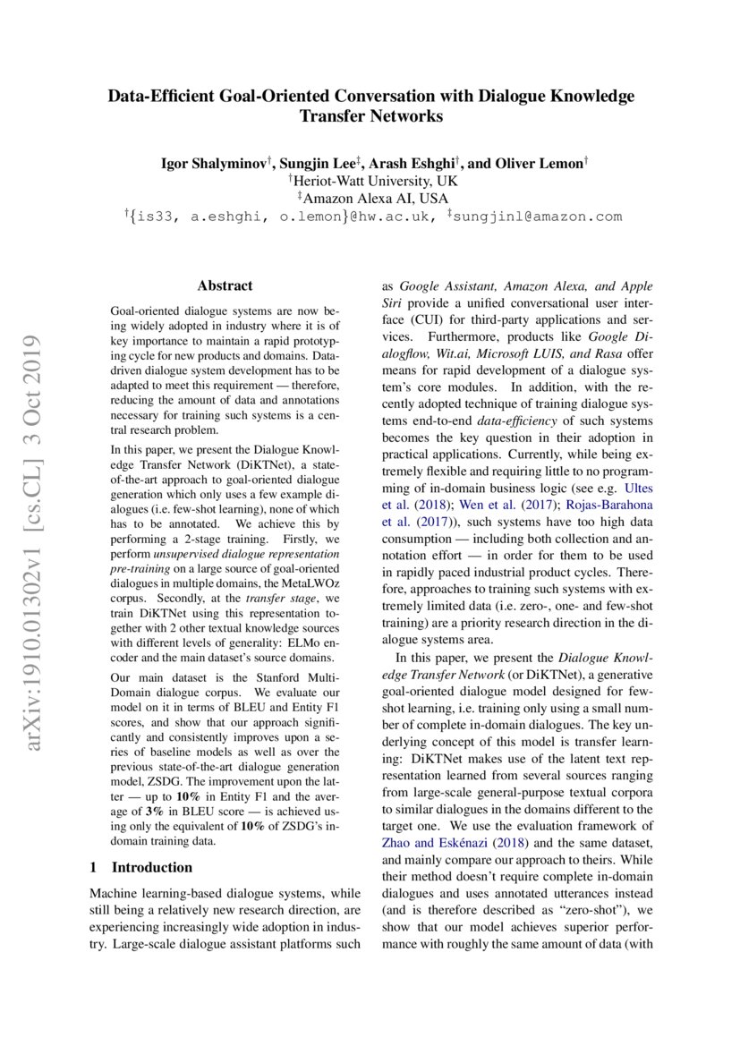 Data-Efficient Goal-Oriented Conversation with Dialogue Knowledge Transfer Networks | DeepAI
