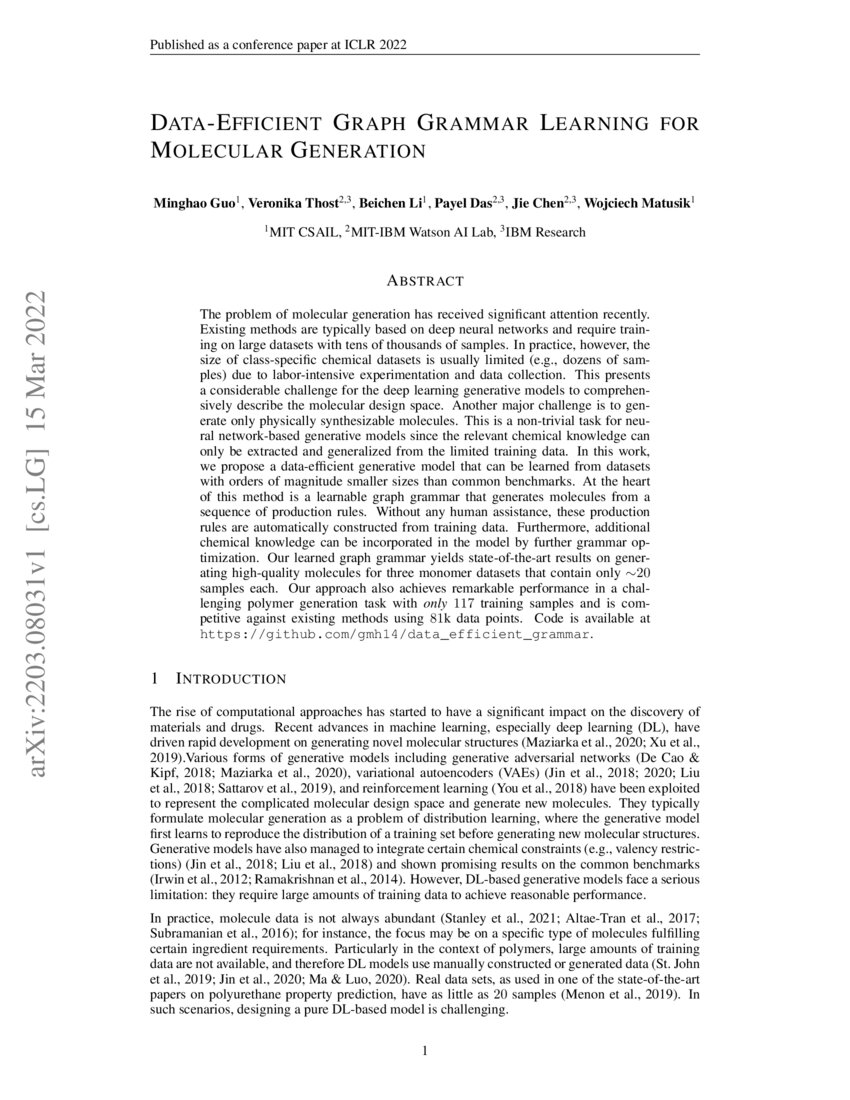 Data Efficient Graph Grammar Learning For Molecular Generation Deepai