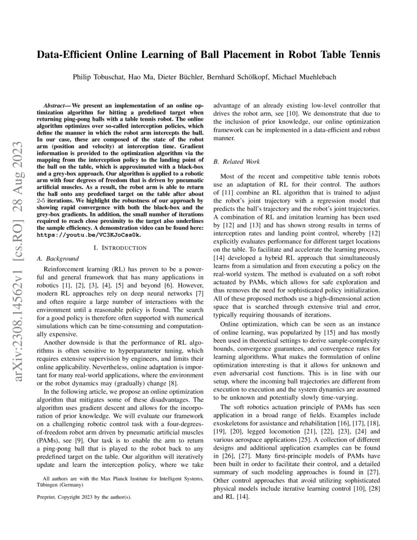Data-Efficient Online Learning of Ball Placement in Robot Table Tennis | DeepAI