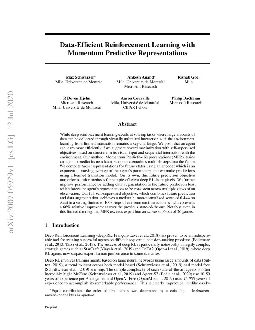 Data-Efficient Reinforcement Learning with Momentum Predictive Representations | DeepAI