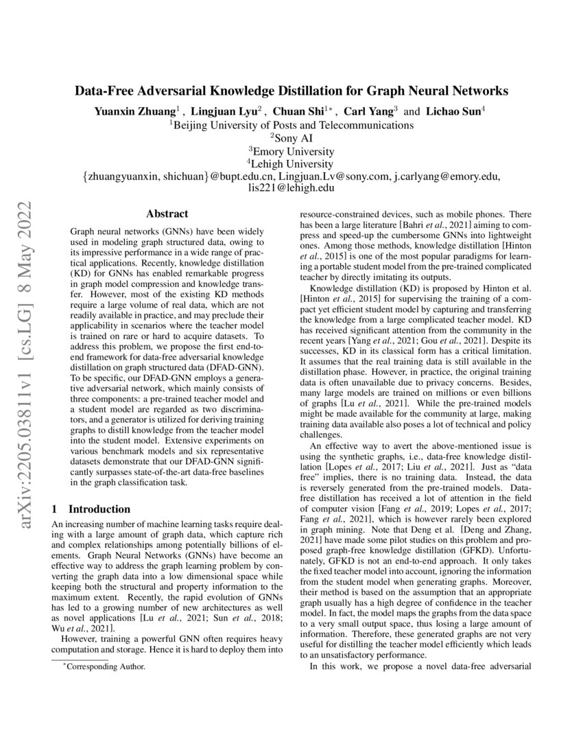 Data-Free Adversarial Knowledge Distillation for Graph Neural Networks | DeepAI