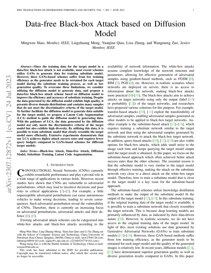 Data-free Black-box Attack based on Diffusion Model | DeepAI