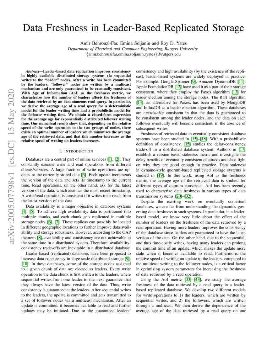 Data Freshness in Leader-Based Replicated Storage | DeepAI