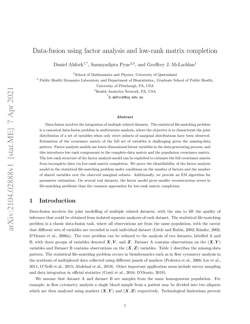Data-fusion using factor analysis and low-rank matrix completion | DeepAI