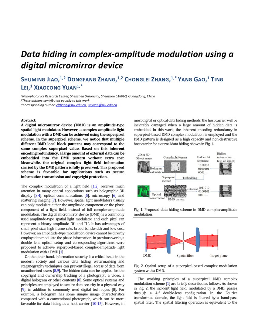 Data Hiding In Complex Amplitude Modulation Using A Digital Micromirror