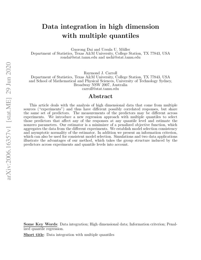 Data integration in high dimension with multiple quantiles | DeepAI