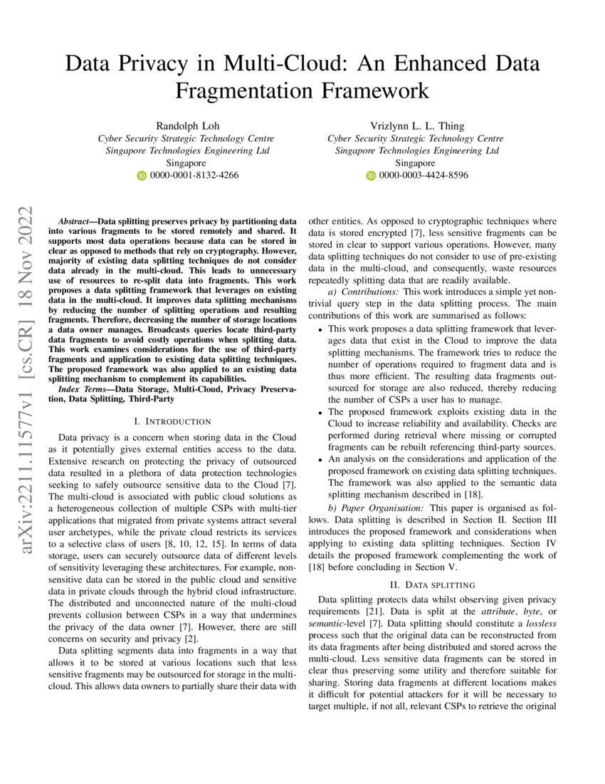Data Privacy In Multi Cloud An Enhanced Data Fragmentation Framework Deepai