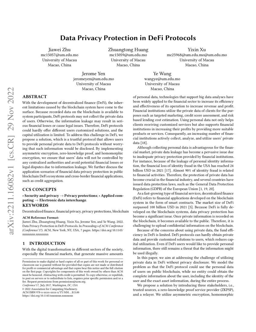 Data Privacy Protection in DeFi Protocols | DeepAI