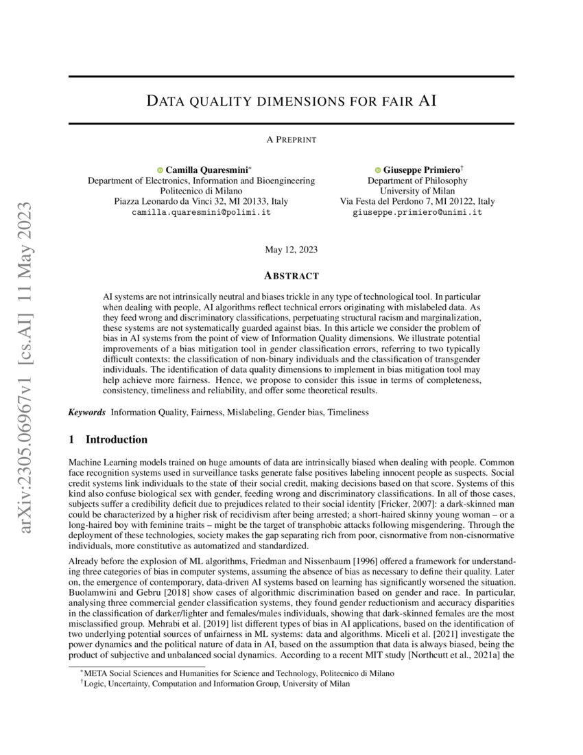 Data quality dimensions for fair AI | DeepAI