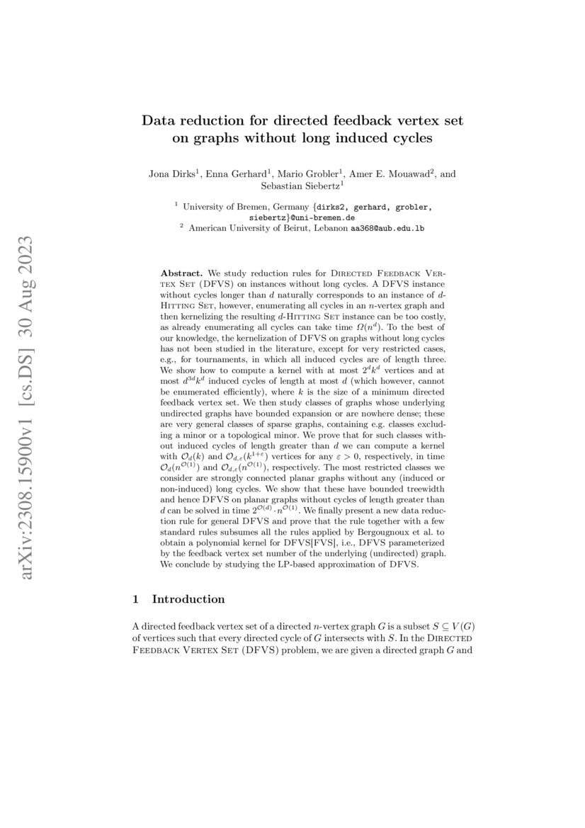 Data Reduction For Directed Feedback Vertex Set On Graphs Without Long Induced Cycles Deepai