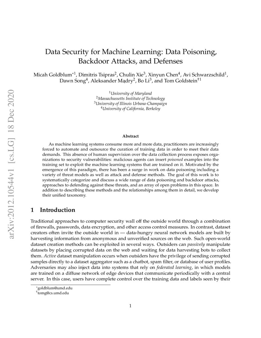 Dataset Security For Machine Learning Data Poisoning Backdoor Attacks