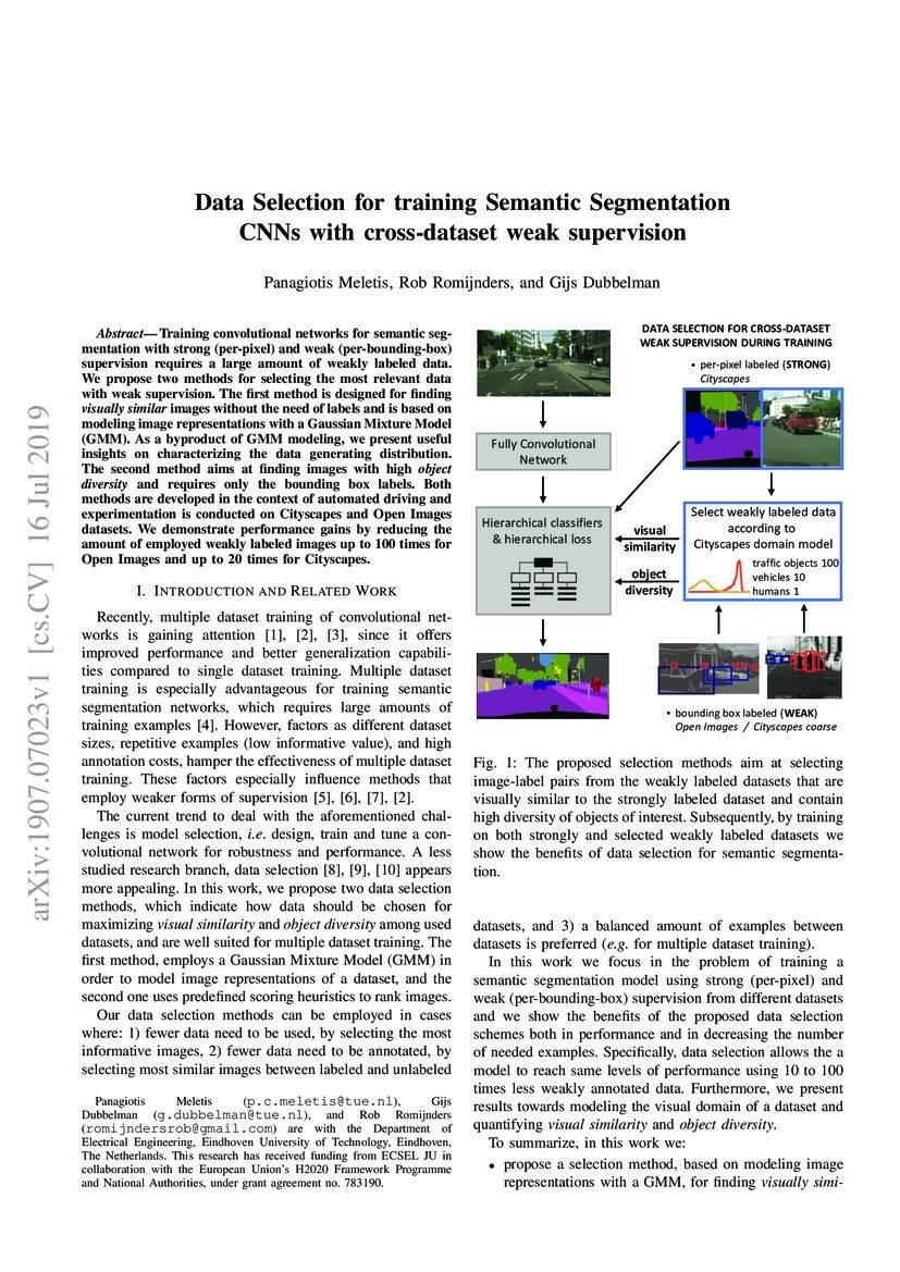 Data Selection for training Semantic Segmentation CNNs with cross-dataset weak supervision | DeepAI