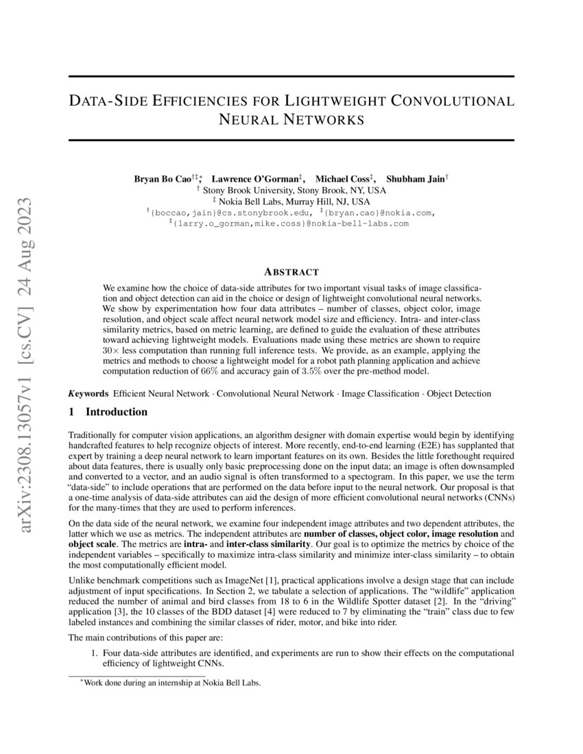 Data Side Efficiencies For Lightweight Convolutional Neural Networks