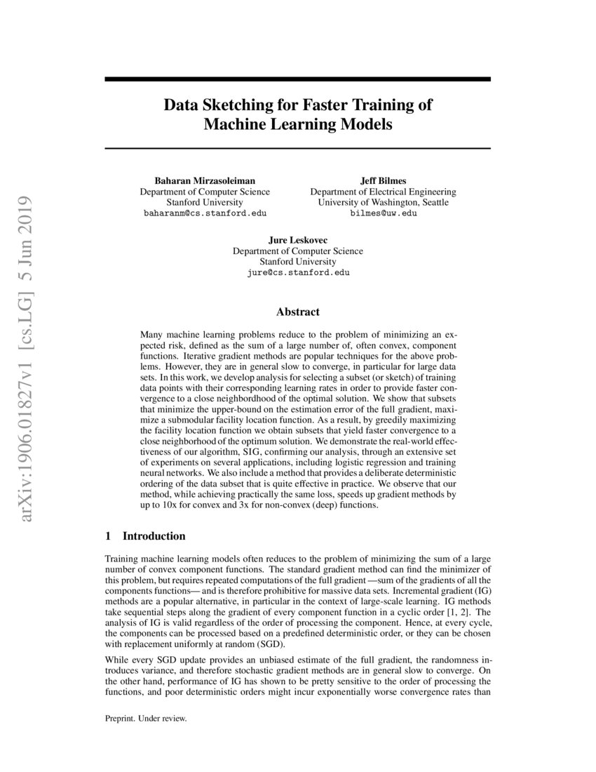 Data Sketching For Faster Training Of Machine Learning Models Deepai