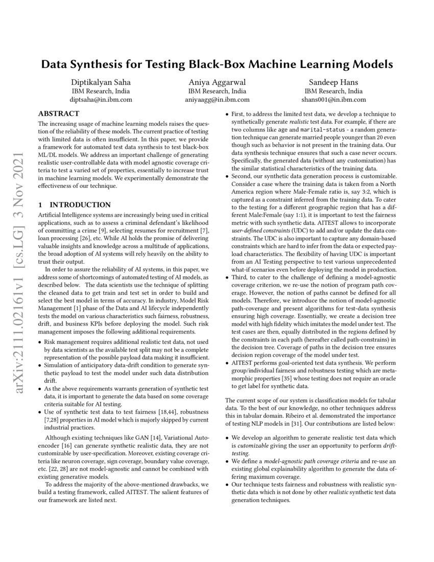 Data Synthesis for Testing Black-Box Machine Learning Models | DeepAI