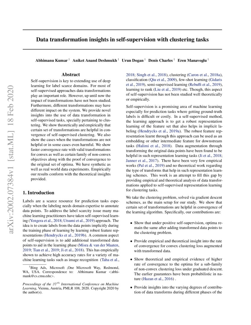 Data Transformation Insights in Self-supervision with Clustering Tasks ...