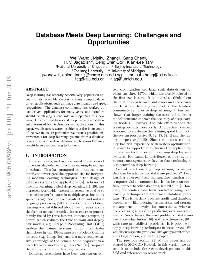 Database Meets Deep Learning: Challenges and Opportunities | DeepAI