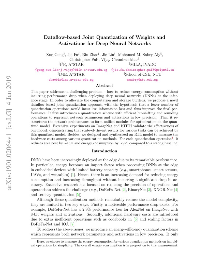 Dataflow-based Joint Quantization of Weights and Activations for Deep Neural Networks | DeepAI