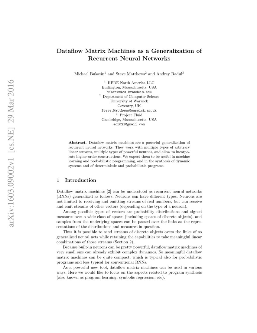 Dataflow Matrix Machines as a Generalization of Recurrent Neural Networks | DeepAI