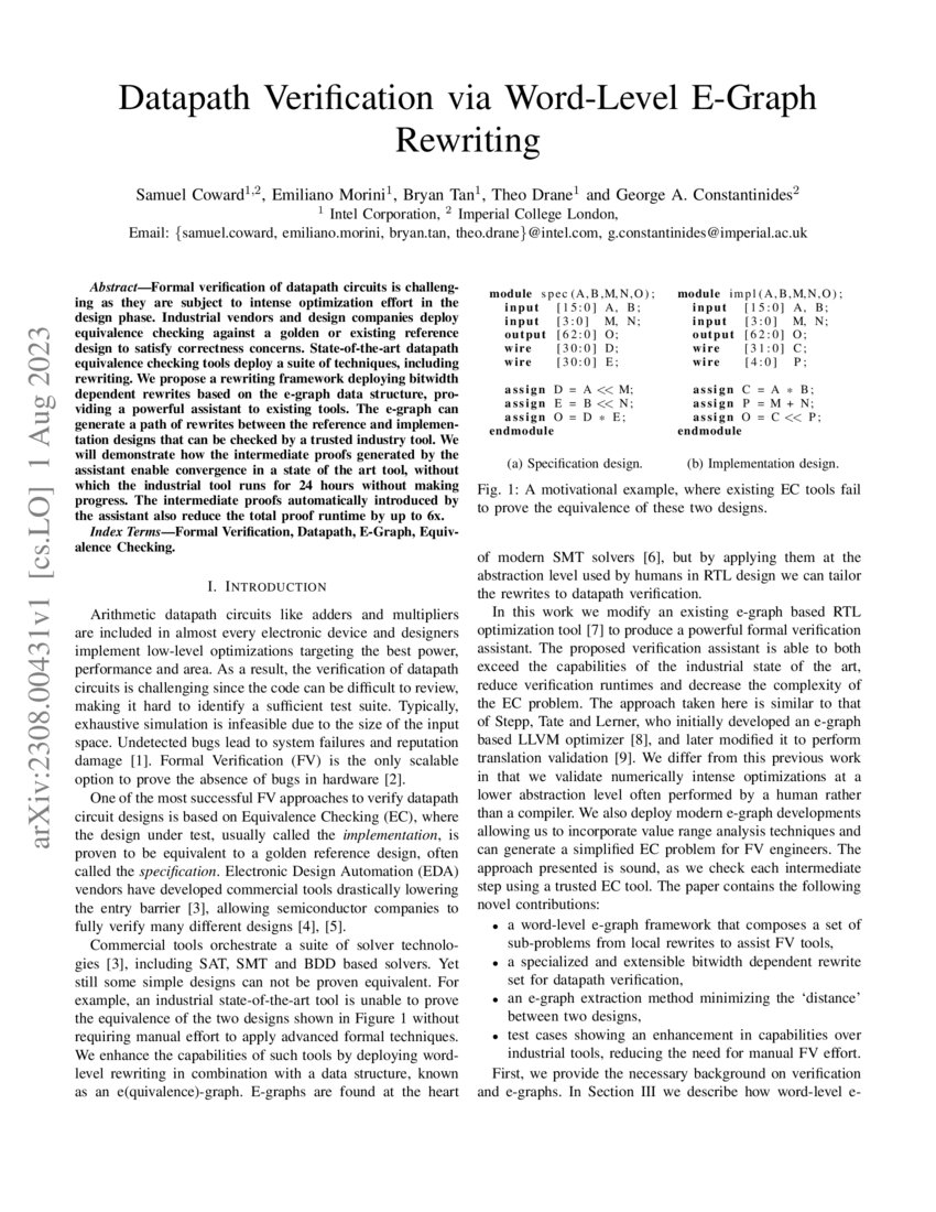 Datapath Verification via Word-Level E-Graph Rewriting | DeepAI