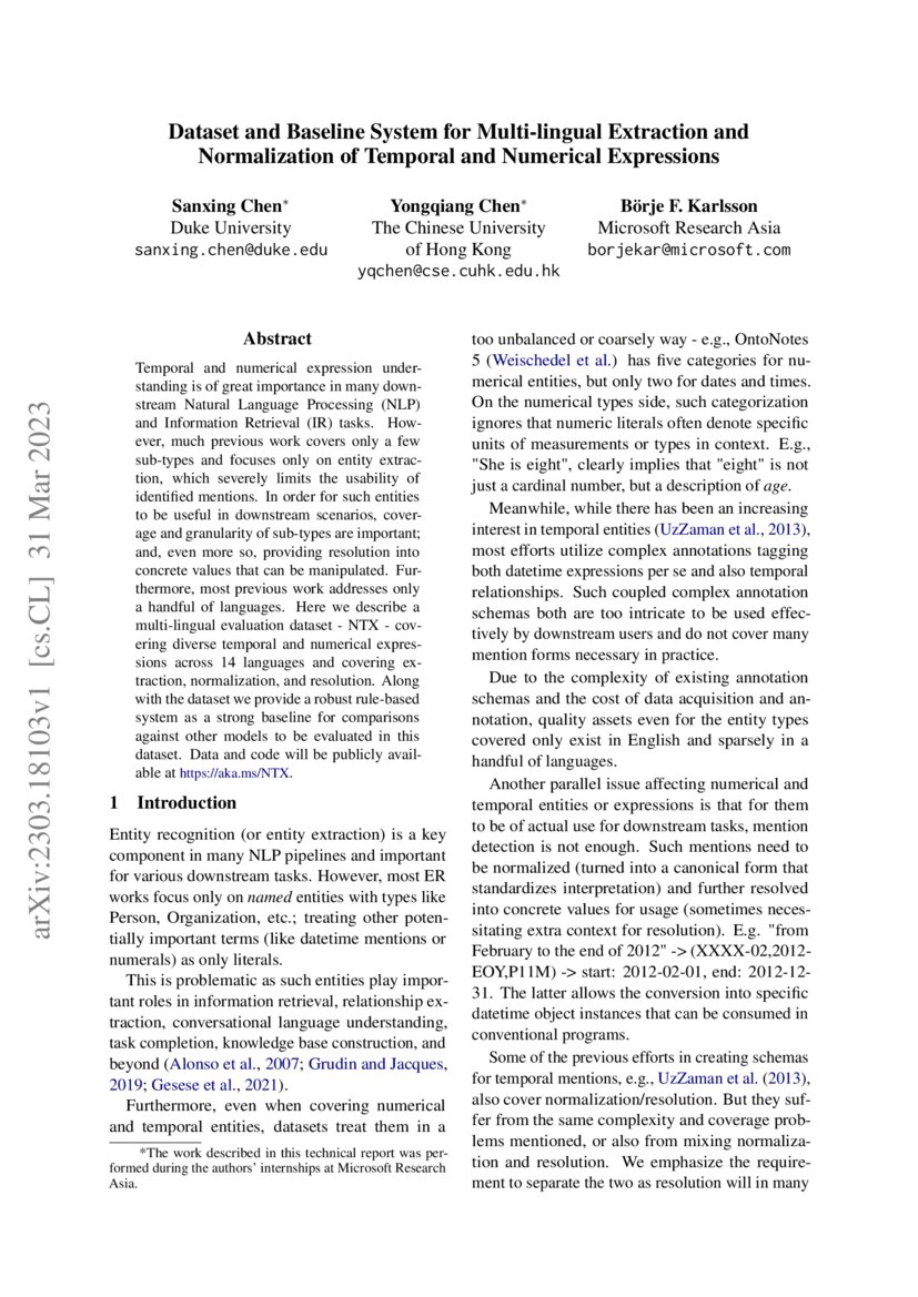 Dataset And Baseline System For Multi Lingual Extraction And Normalization Of Temporal And