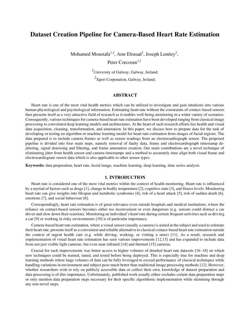 Dataset Creation Pipeline For Camera Based Heart Rate Estimation Deepai