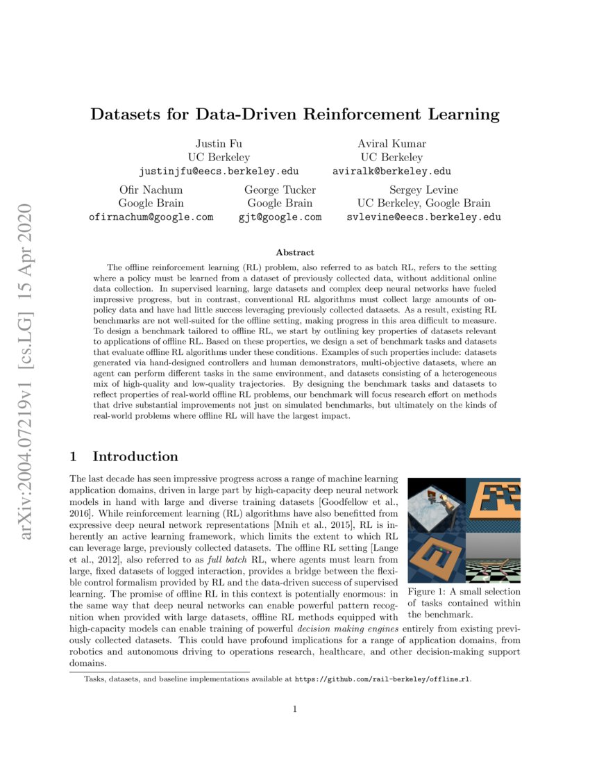 Datasets for Data-Driven Reinforcement Learning | DeepAI