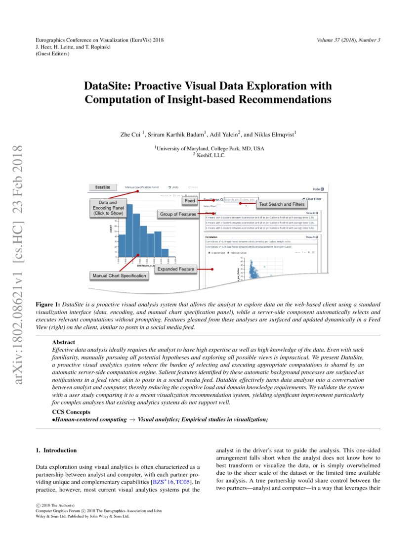 DataSite: Proactive Visual Data Exploration with Computation of Insight-based Recommendations ...