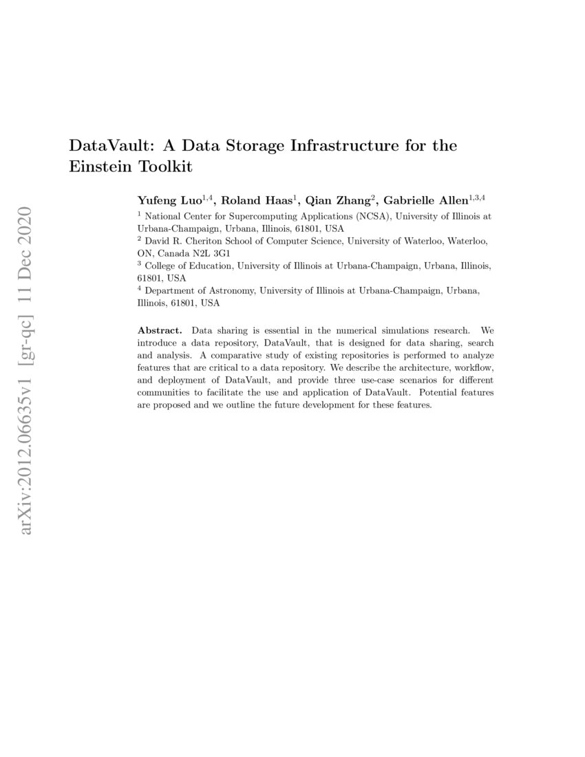 DataVault: A Data Storage Infrastructure for the Einstein Toolkit | DeepAI