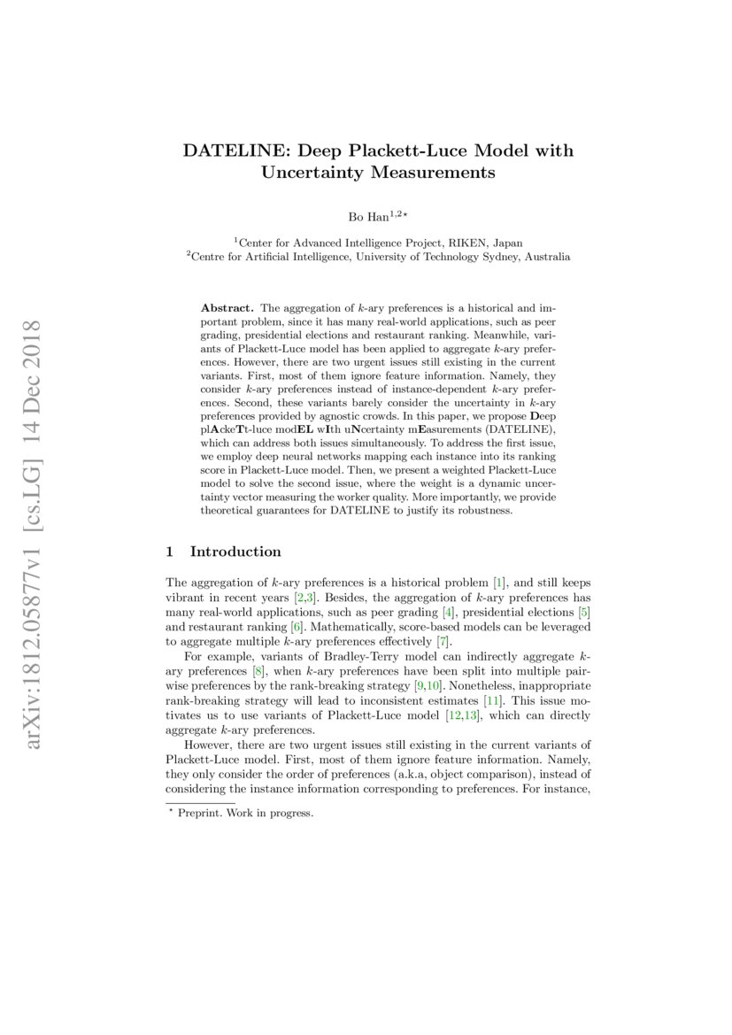 DATELINE: Deep Plackett-Luce Model with Uncertainty Measurements | DeepAI