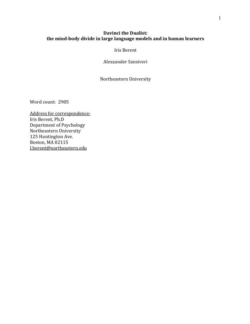 Davinci the Dualist: the mind-body divide in large language models and ...