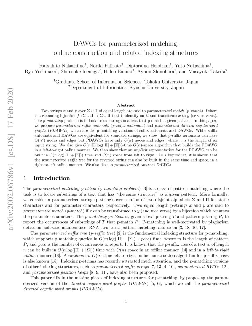 Dawgs For Parameterized Matching Online Construction And Related Indexing Structures Deepai