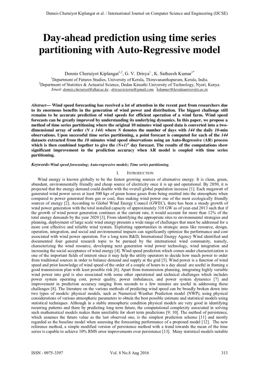 Day Ahead Prediction Using Time Series Partitioning With Auto Regressive Model Deepai