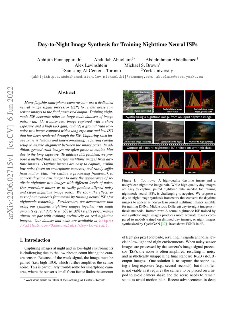 Day-to-Night Image Synthesis for Training Nighttime Neural ISPs | DeepAI